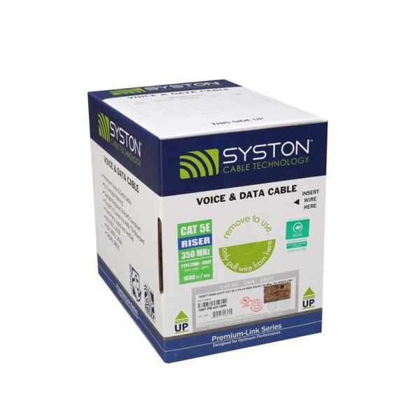 Syston 1007-PB-GY-1000 Cat5E 1,000ft Gray 24-4 Riser Twisted Pair Cable ...